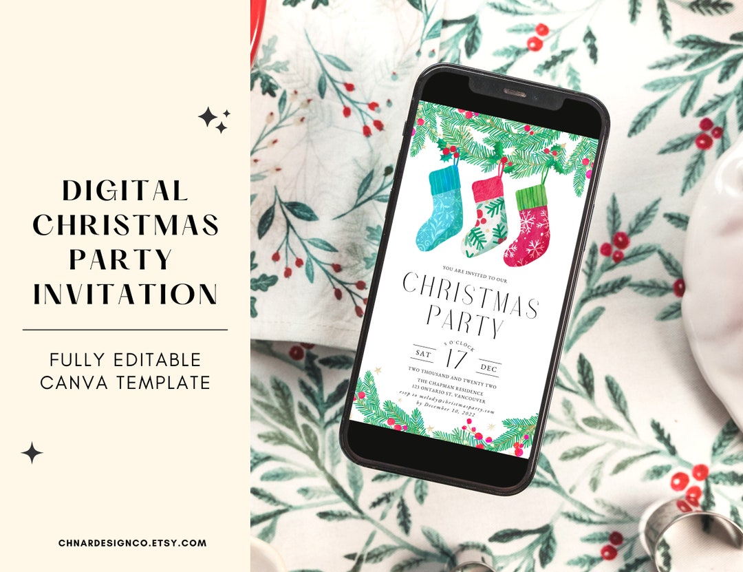 Digital Christmas Party Invitation, Premade Editable Canva Template ...