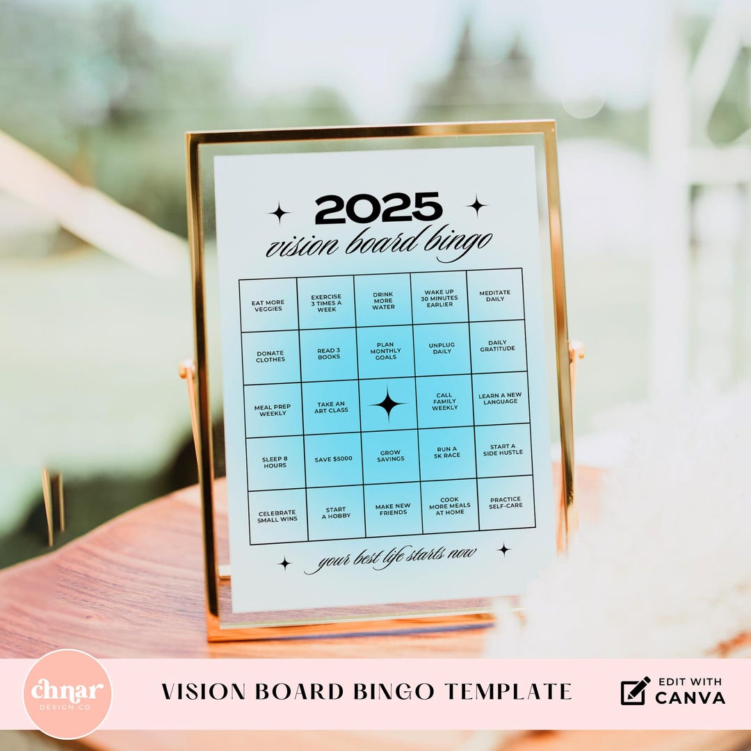 Vision Board Bingo Canva Template, Editable 2025 New Years Goals ...