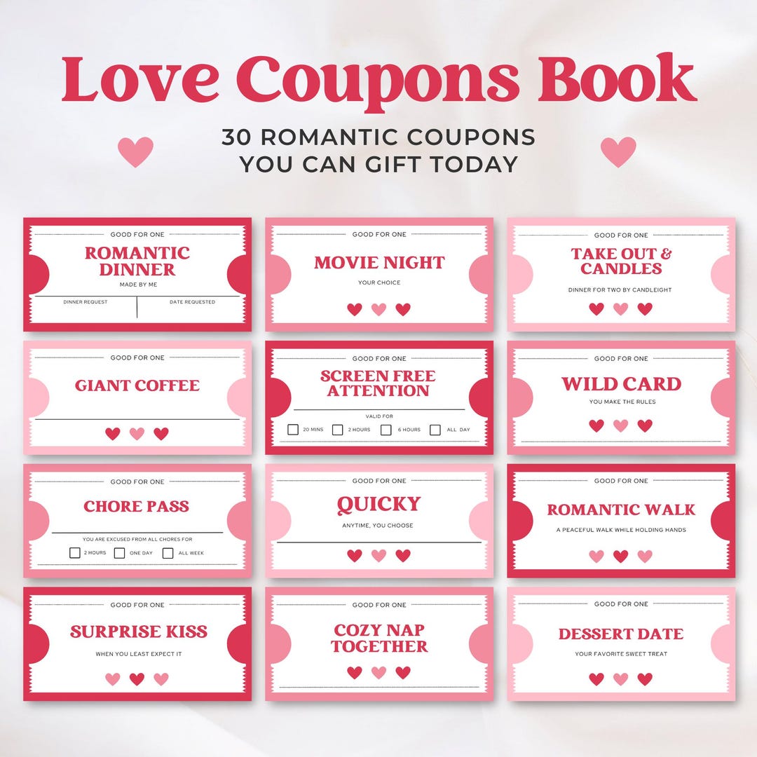 Printable Love Coupon Book for Husband, Valentine's Day Gift Voucher ...