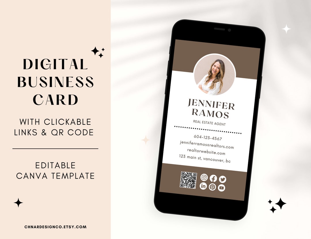 Digital Business Card Clickable Links Qr Code, Canva Template for ...