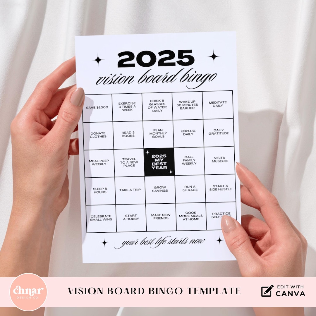 Vision Board Bingo Card, Printable 2025 New Years Goals Tracker, Vision ...