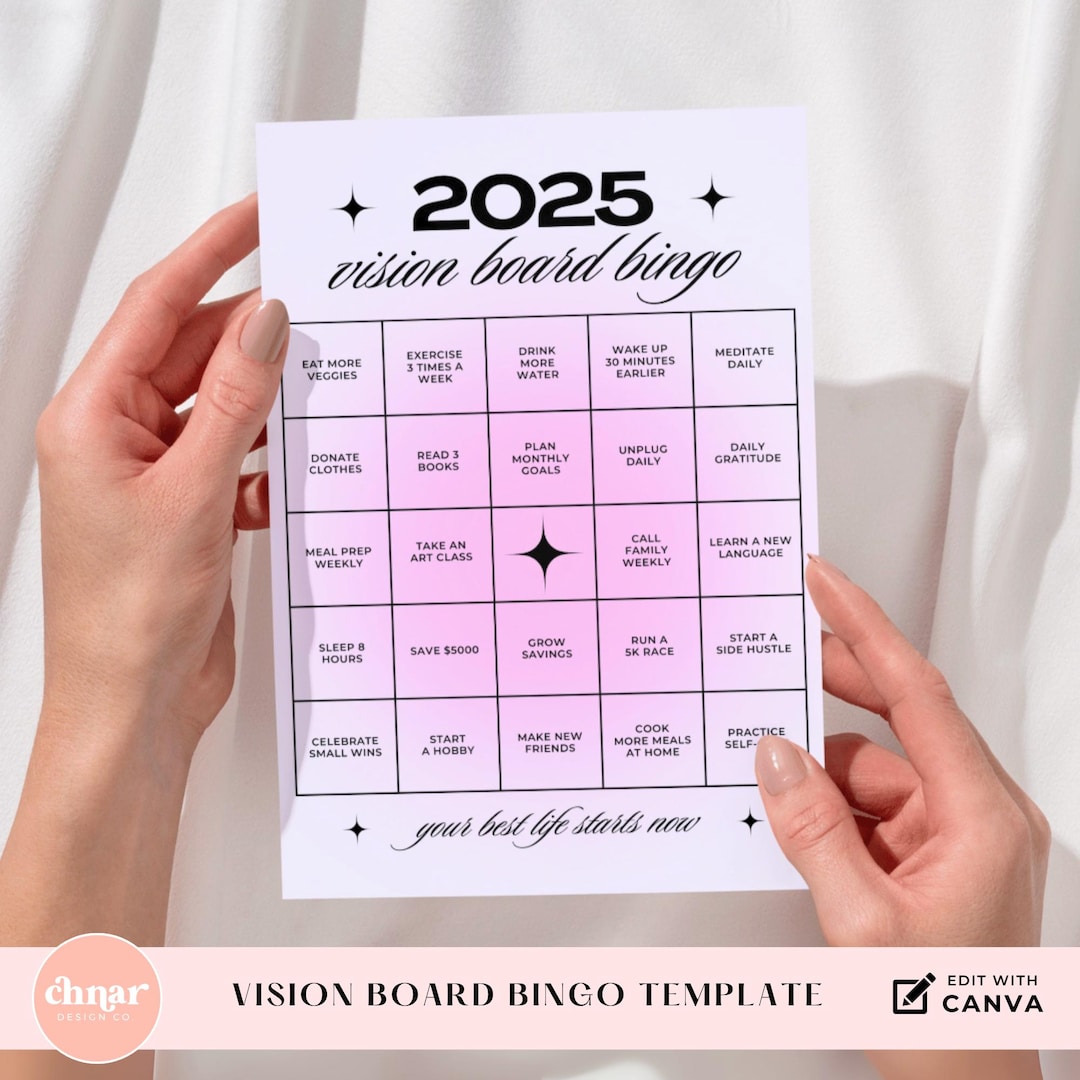 Vision Board Bingo Card, Customizable Personal Goals Bingo, Printable ...