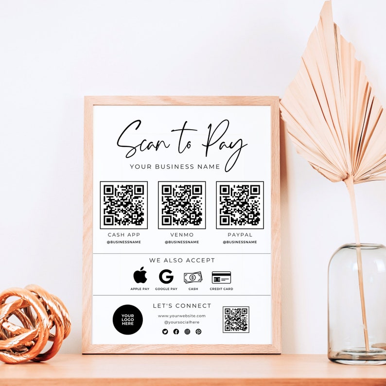 Scan to Pay for Salon, Accepted Payments Sign, Printable Payment Sign ...