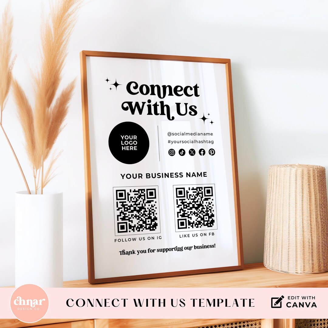 Connect With Us QR Code Sign, Let's Get Social Sign Template, Editable ...