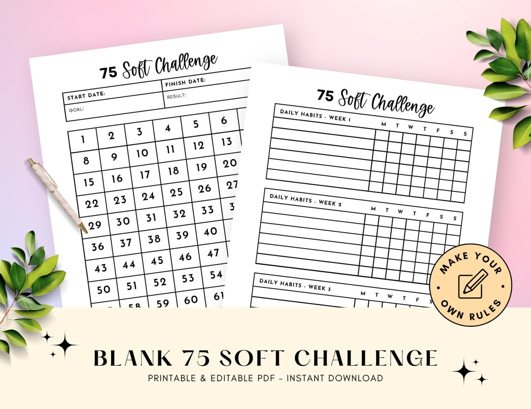 75 Soft Challenge Template Editable - Fillable Printable for Weight ...