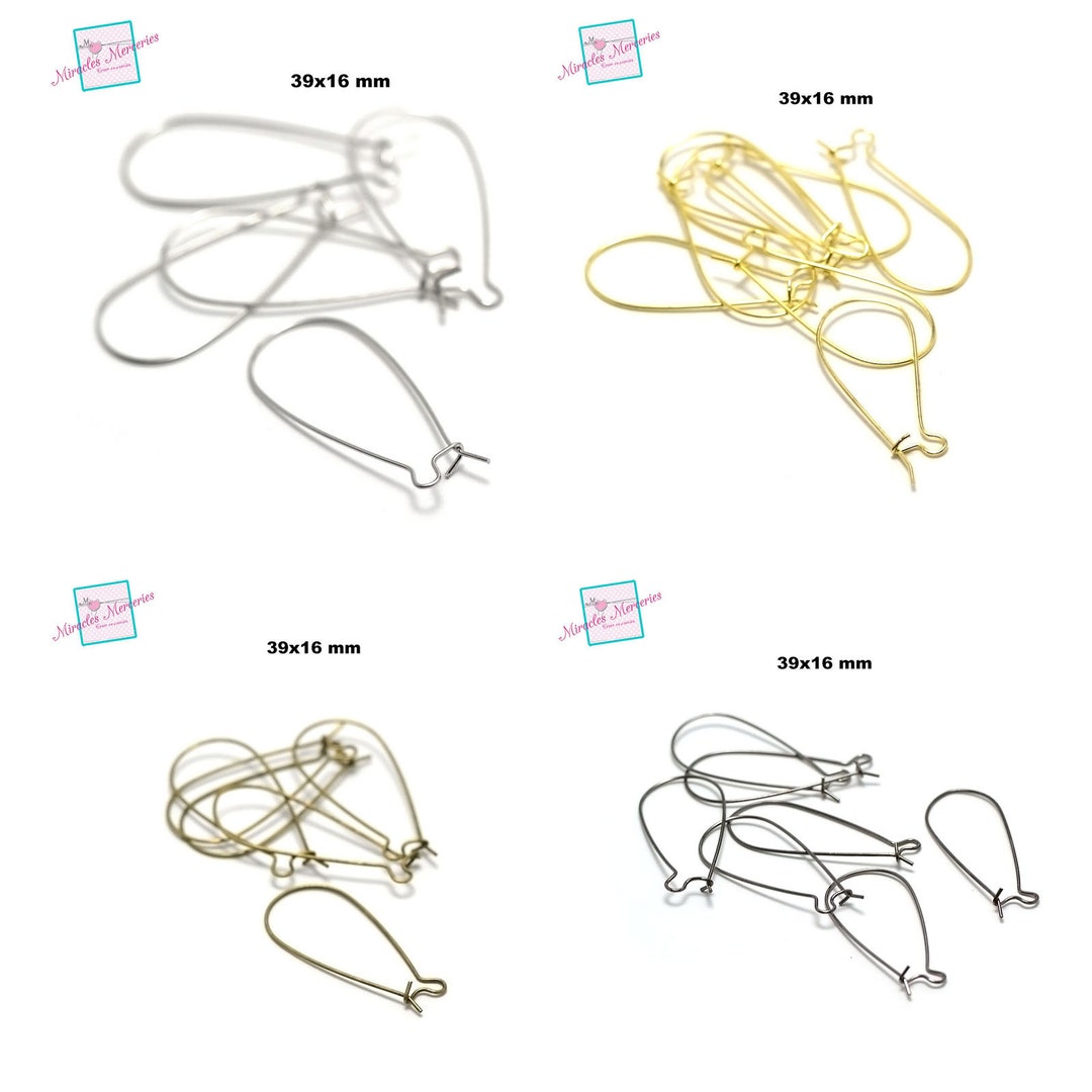 20 American Sleeper Hooks 39x16mm, Silver / Gold / Bronze / Gun-metal ...