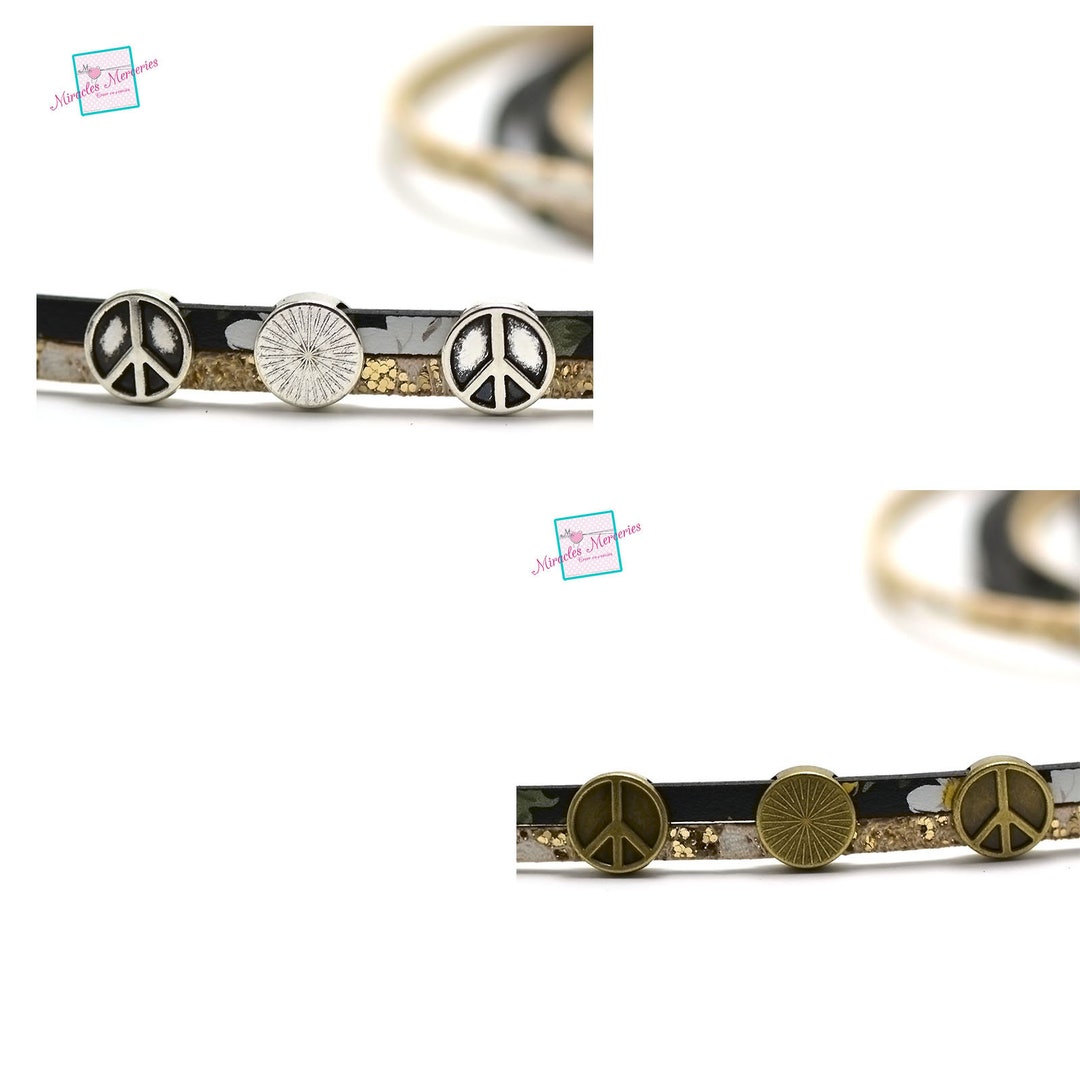 10 Loop Beads/slides for Leather Strap 016b Peace and Love 14x5 Mm ...