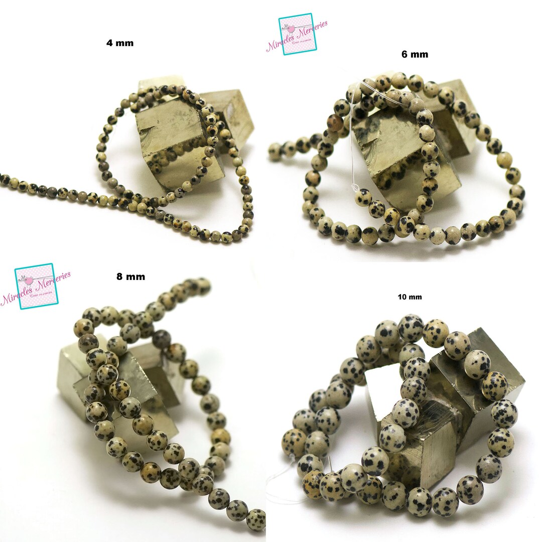 Cadena de 39 cm de cuentas redondas de jaspe dálmata en 4/6/8/10/12 mm ...