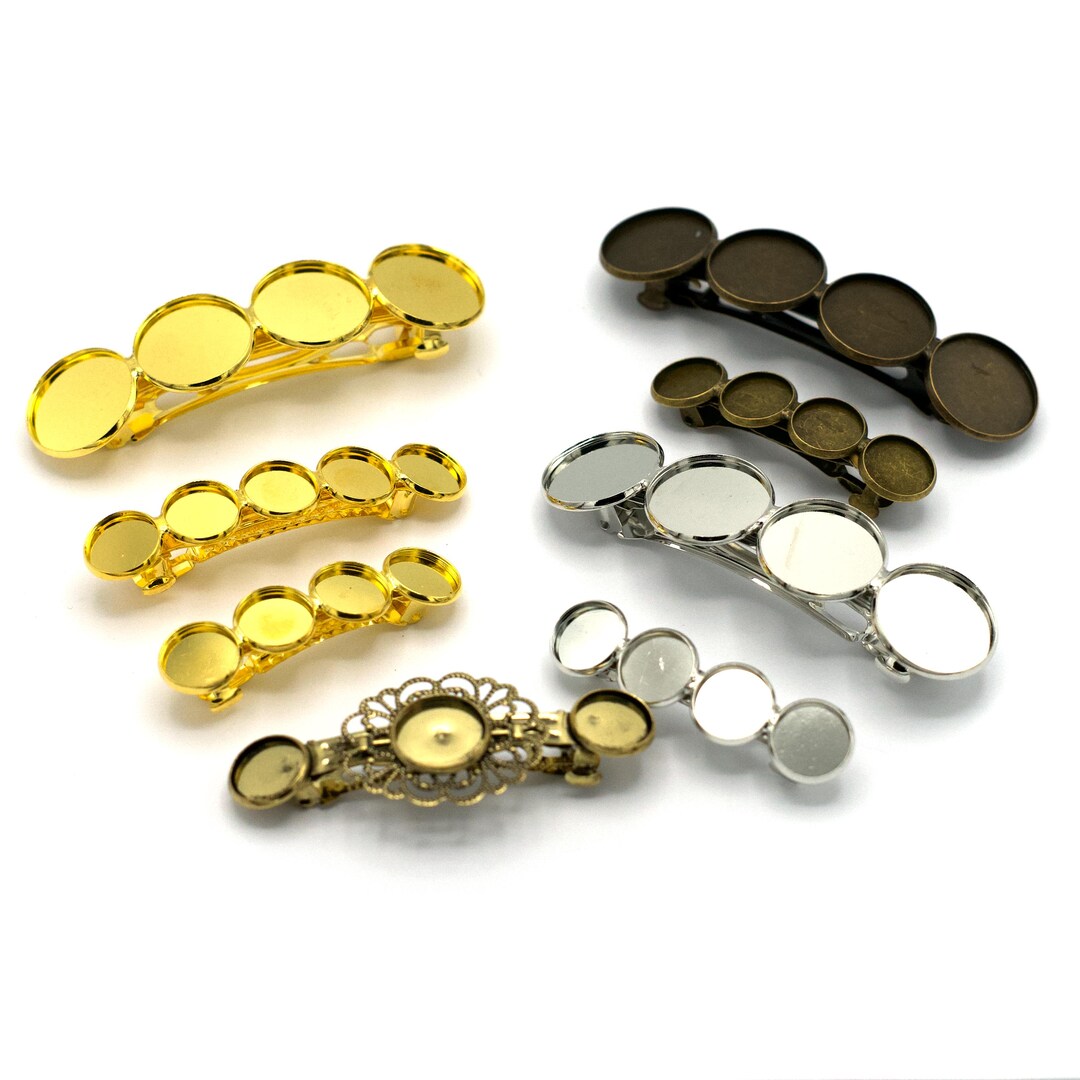 Quadruple Round Hair Clips/barrettes 12 Mm; 20 Mm Cabochons, Silver ...