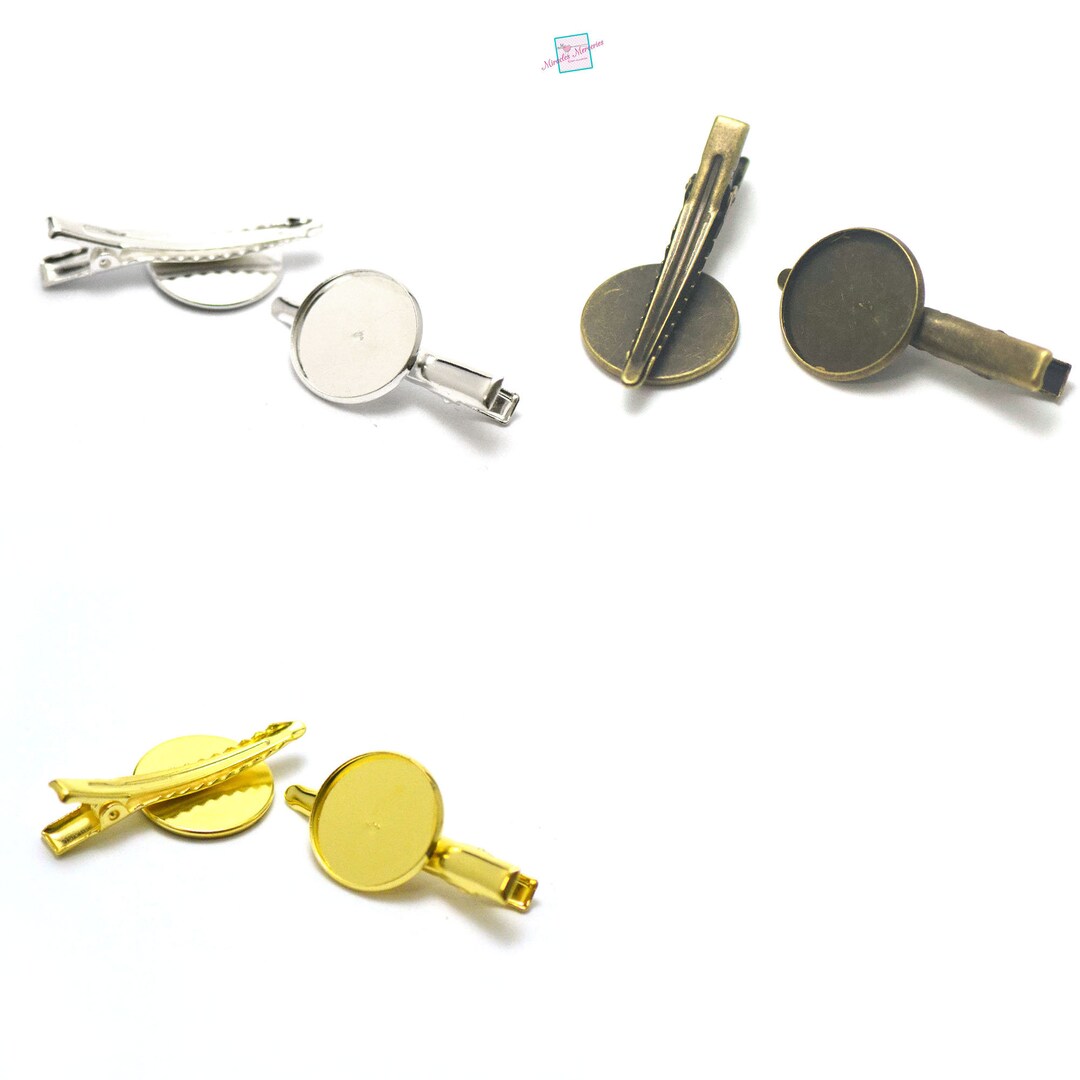 10 Crocodile Clips/hair Pins Cabochon Holder 20 Mm, Light Silver/gold ...