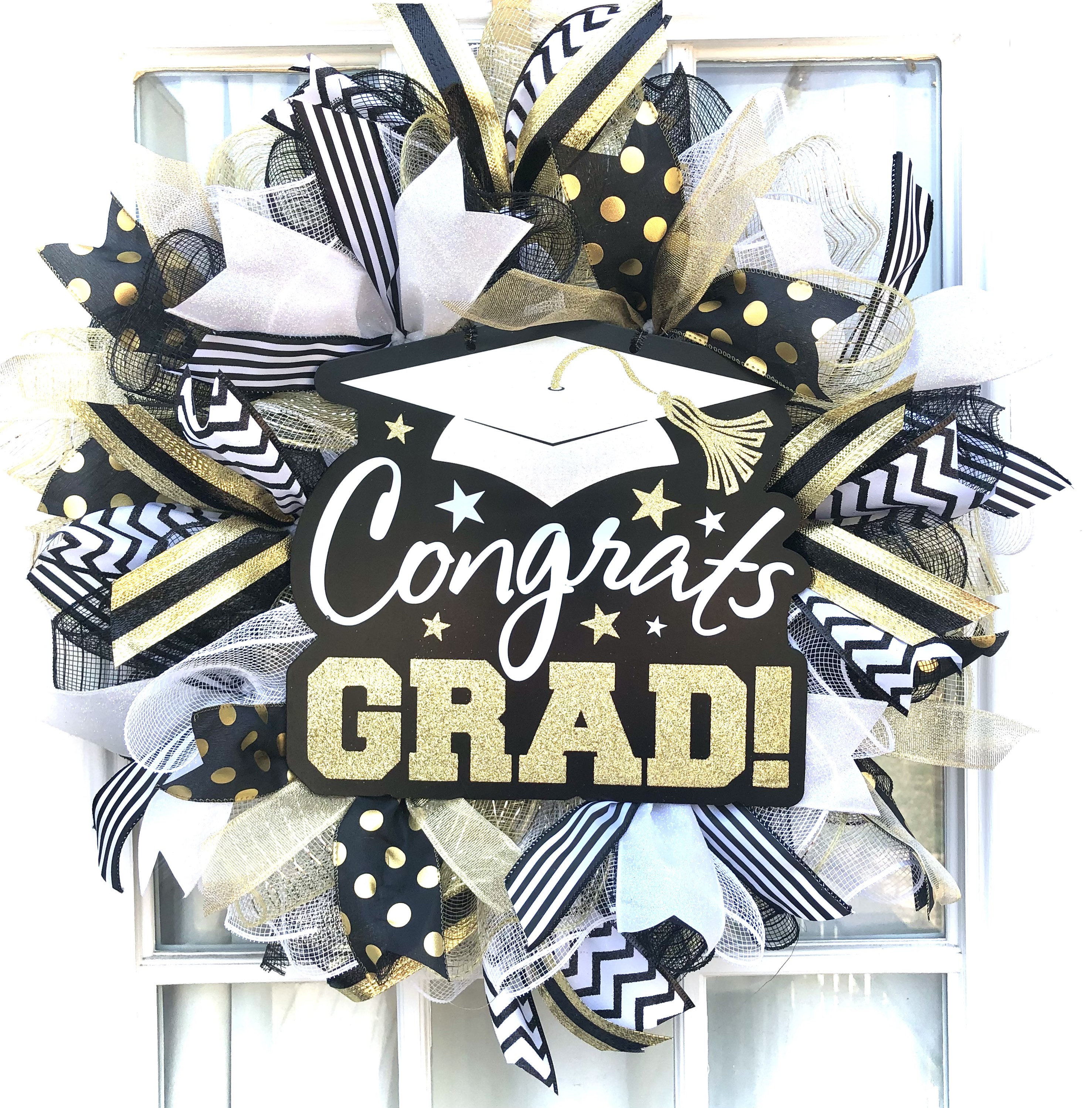 Congrats Grad Wreath, Navy Gold Graduation, Front Door Decor - Etsy