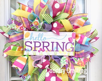Hello Spring, Spring Wreath, Everyday Spring, Spring Wreath for Front ...