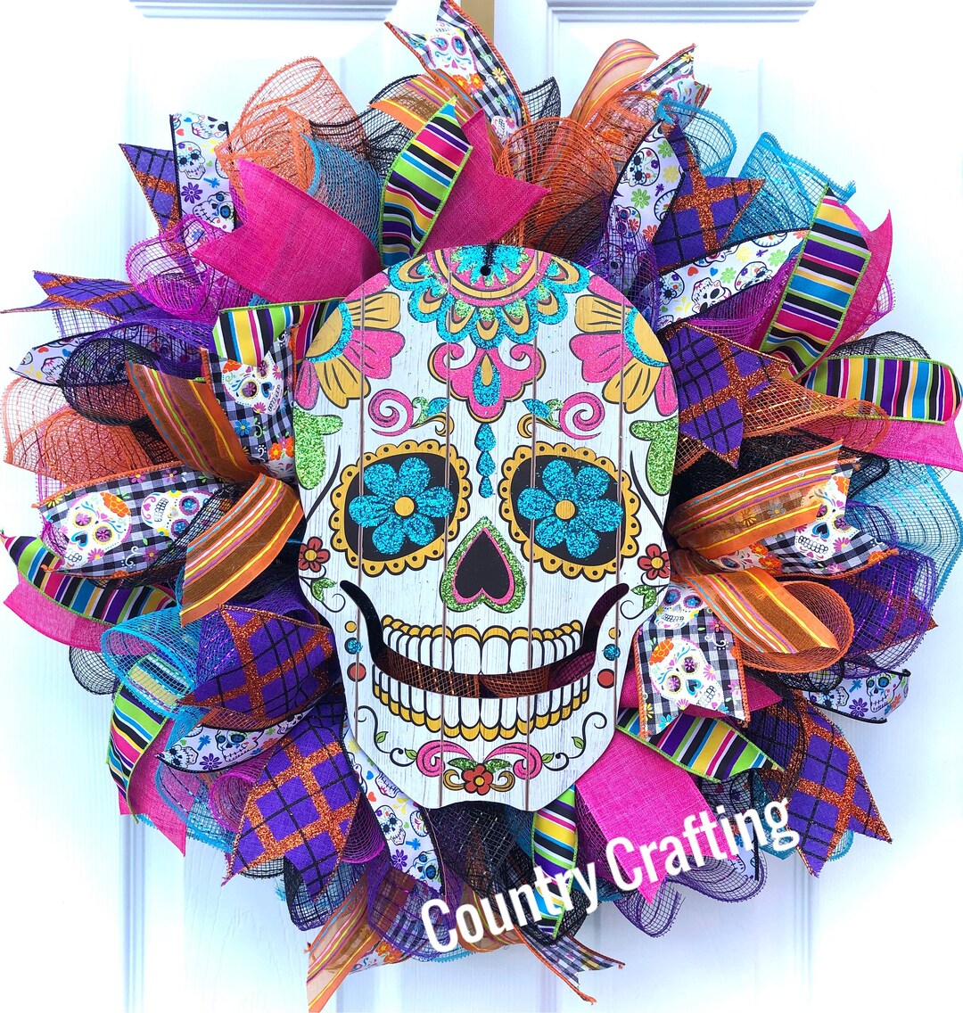 Day of the Dead Wreath, Dia De Los Muertos Wreath, Halloween Wreath ...