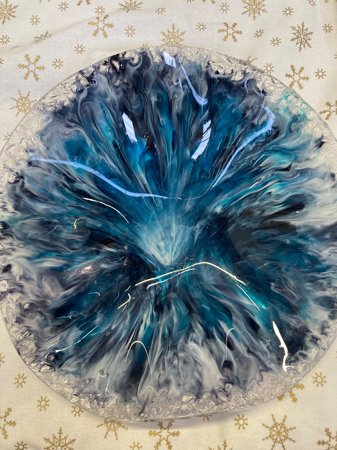 Blue Flower Dish, Made of Resin and Colored Alcohol Inks, Edges of the ...