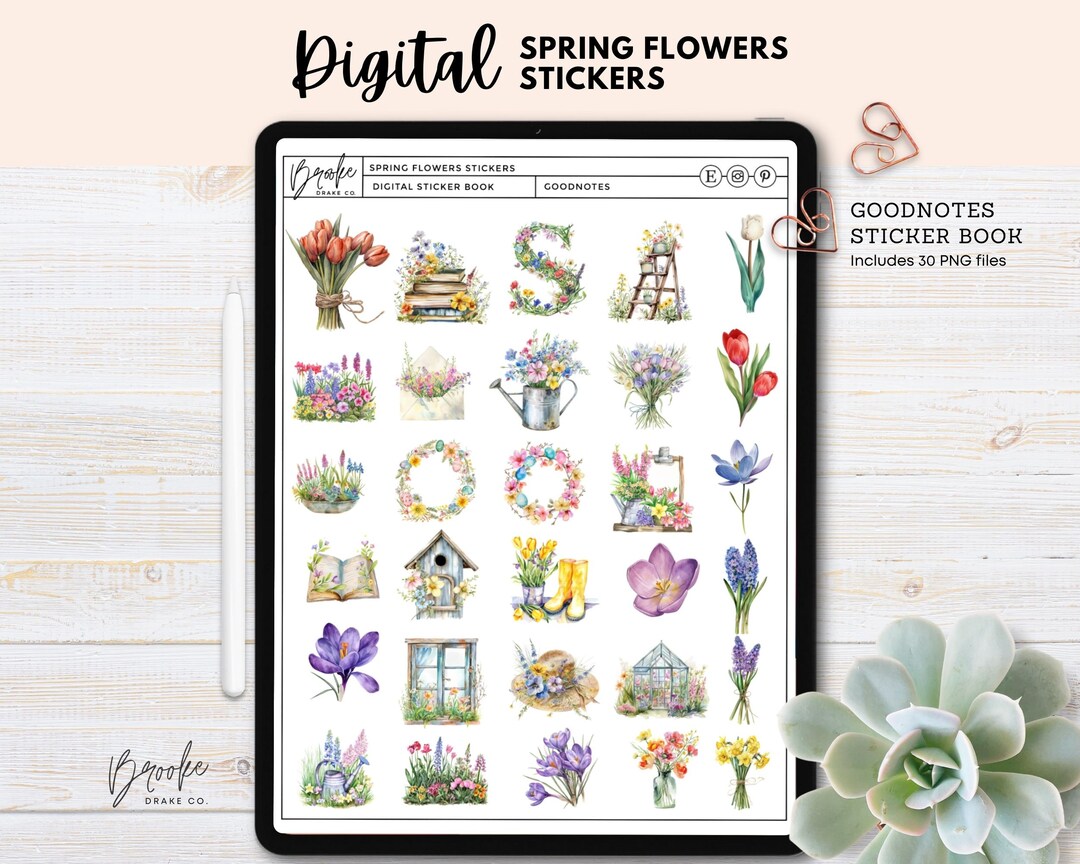 Spring Digital Stickers, Spring Flower Stickers, Plant Stickers, PNG ...