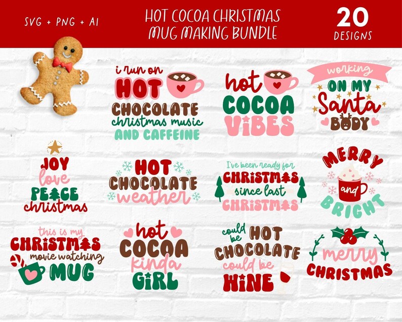 Hot Cocoa Christmas Mug SVG, Cute Christmas SVG Bundle, Christmas ...