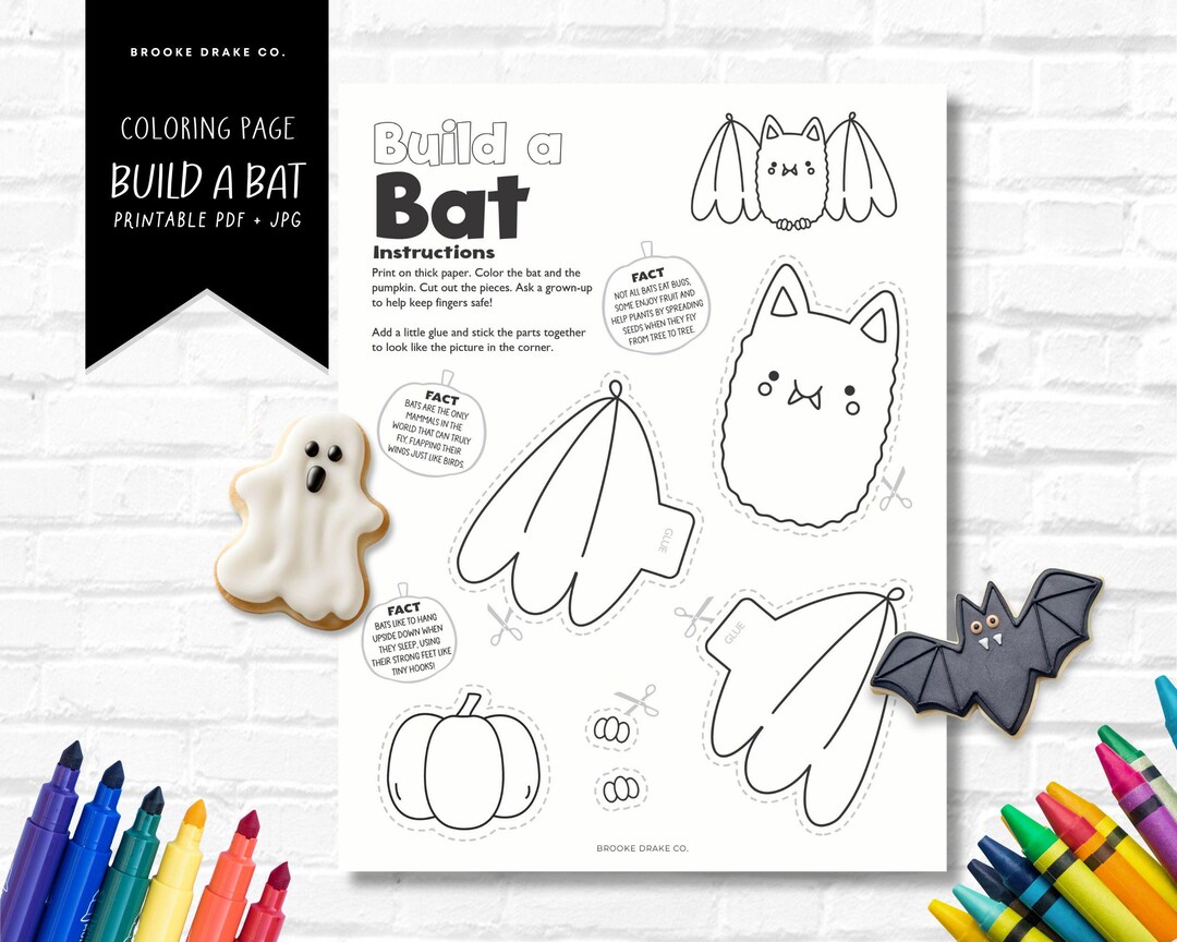 Bat Printable Craft: Kids Coloring Activity (PDF & JPEG Download) - Etsy