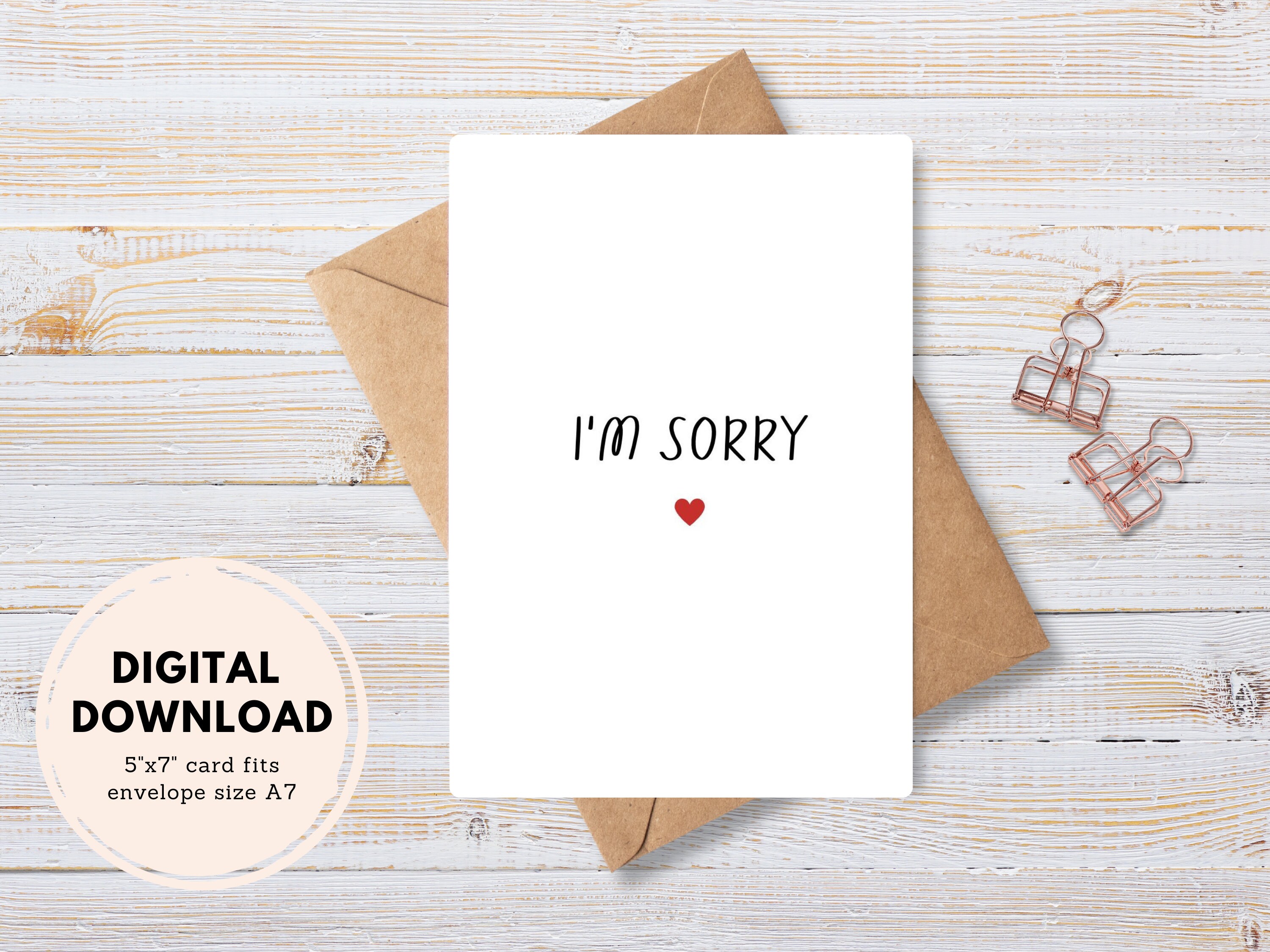 Printable i'm Sorry Greeting Card, Instant Digital Download PDF, DIY ...