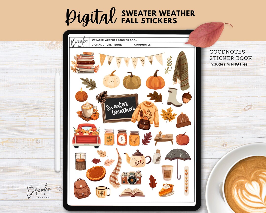 Sweater Weather Digital Stickers: Autumn Goodnotes Planner (76 Pngs) - Etsy