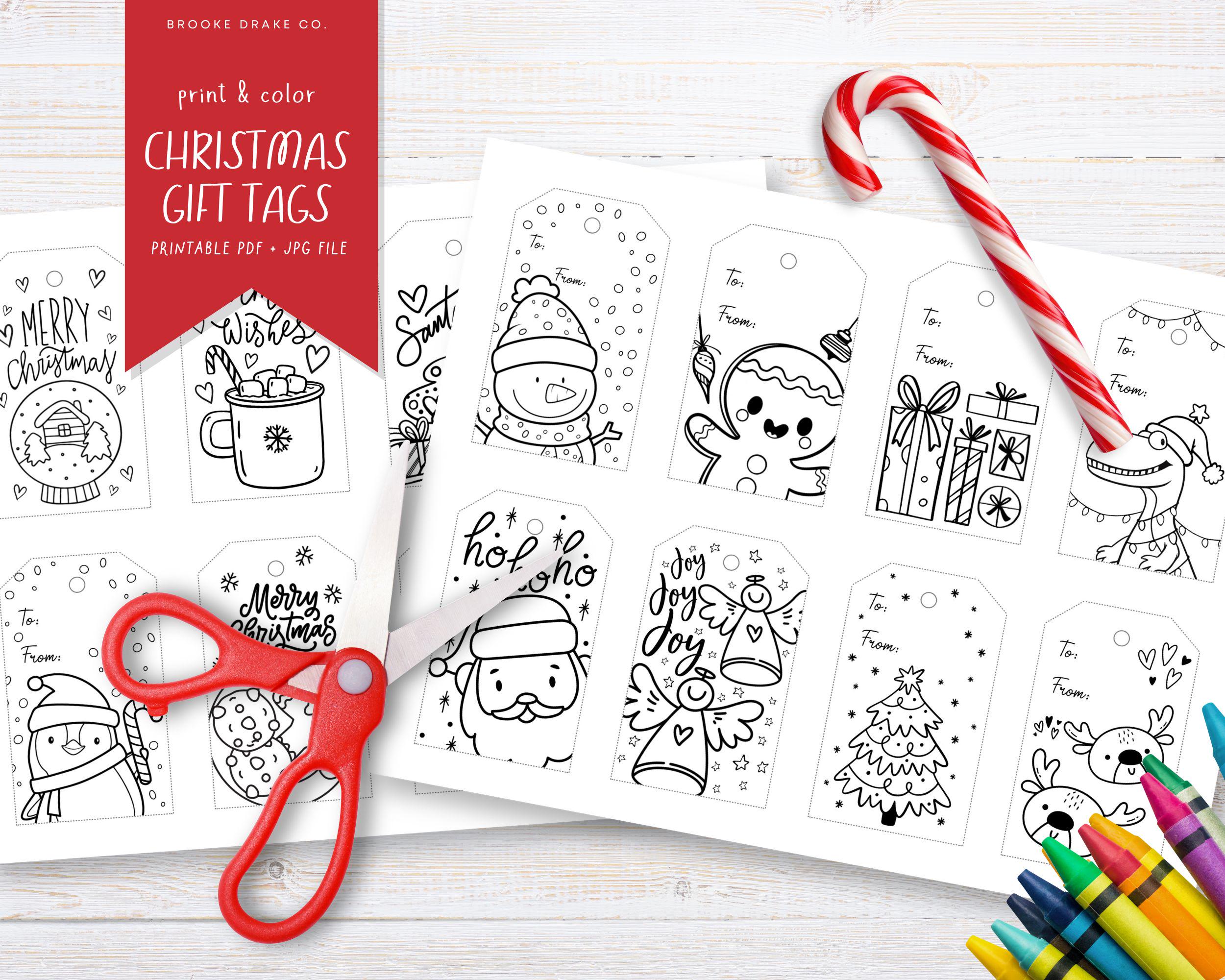 Christmas Gift Tag Coloring Pages, DIY Printable (PDF) - Etsy