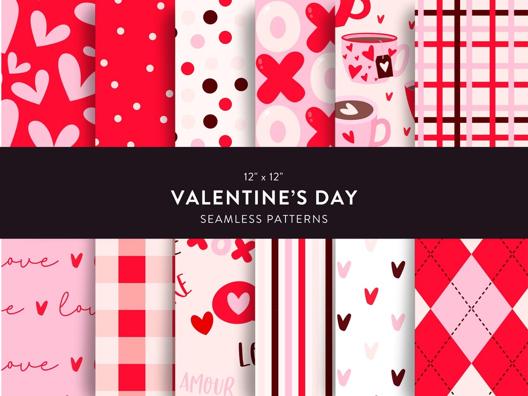 Valentine Red & Pink Seamless Patterns Set: Romantic Digital Paper Pack ...