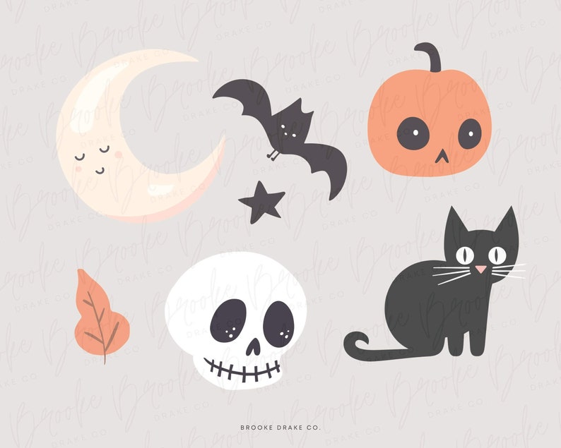 Cute Halloween Clipart, Spooky Season, Digital Download, PNG Graphics ...