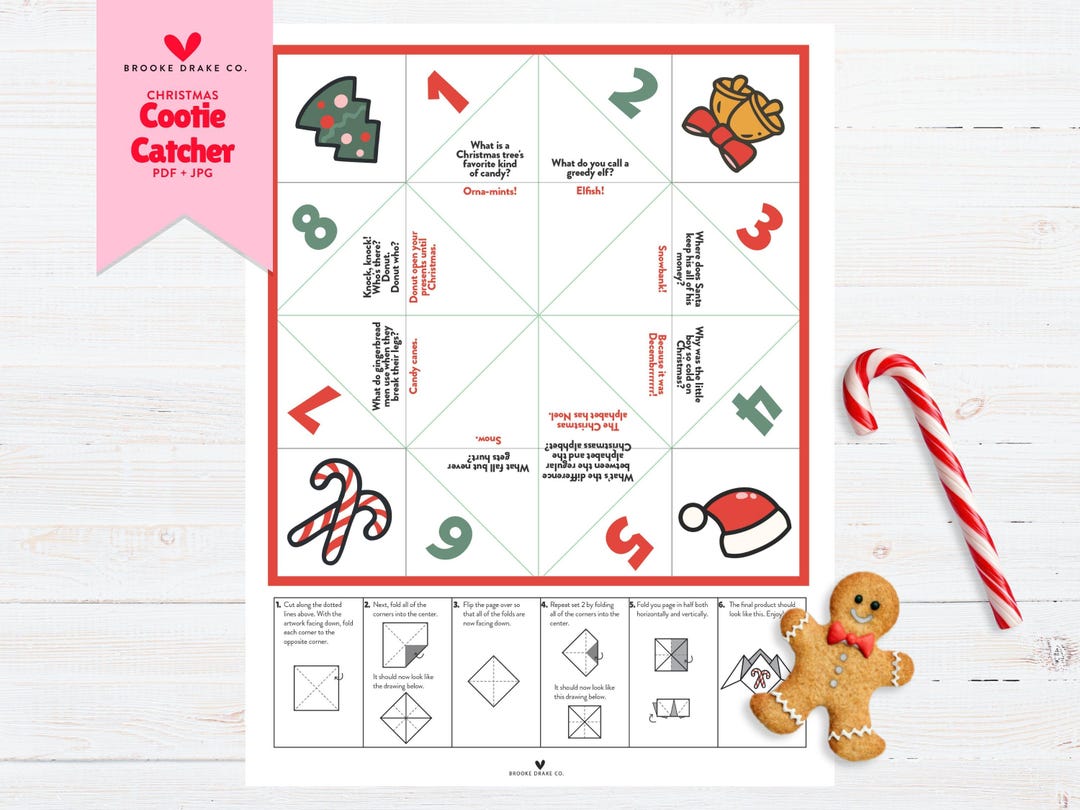 Christmas Cootie Catcher Printable PDF: Holiday Fortune Teller Game ...