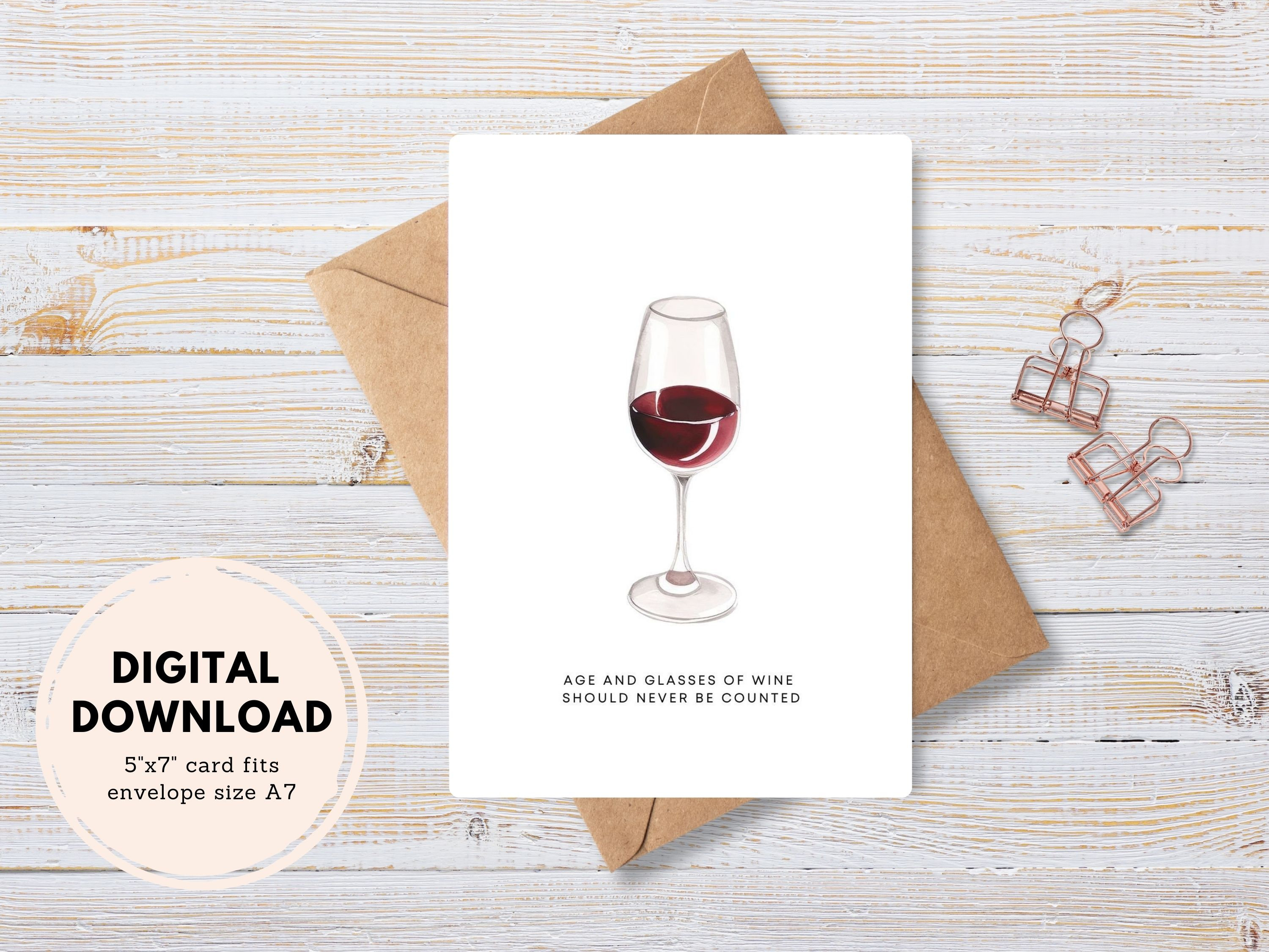 Funny Printable Birthday Card for Wine Lover, Instant Digital Download ...