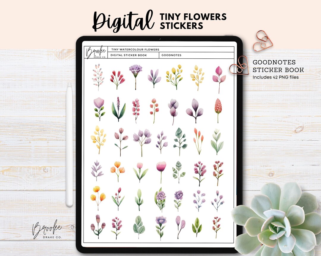 Tiny Watercolour Flowers Digital Sticker Book for Goodnotes, Digital ...