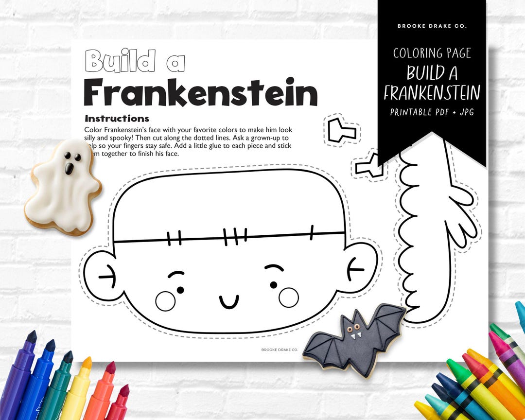 Frankenstein Printable Craft: Kids Halloween Activity (PDF & JPEG) - Etsy