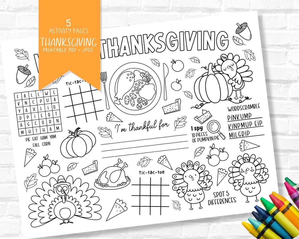 Kids Thanksgiving Activity Pages Download, Printable Fall Activity ...