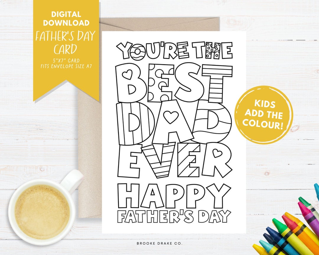Happy Father's Day Coloring Card, Printable Greeting Card, Digital ...