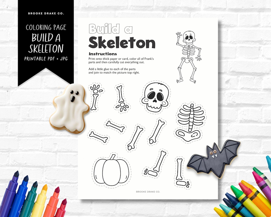 Skeleton Printable Craft: Halloween Coloring Activity (PDF & JPEG) - Etsy