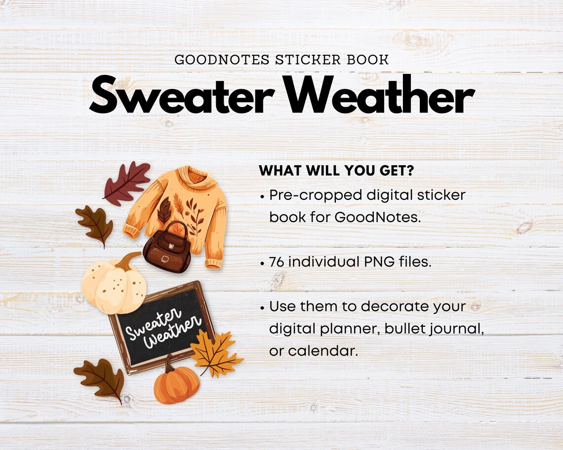 Sweater Weather Digital Stickers: Autumn Goodnotes Planner (76 Pngs) - Etsy