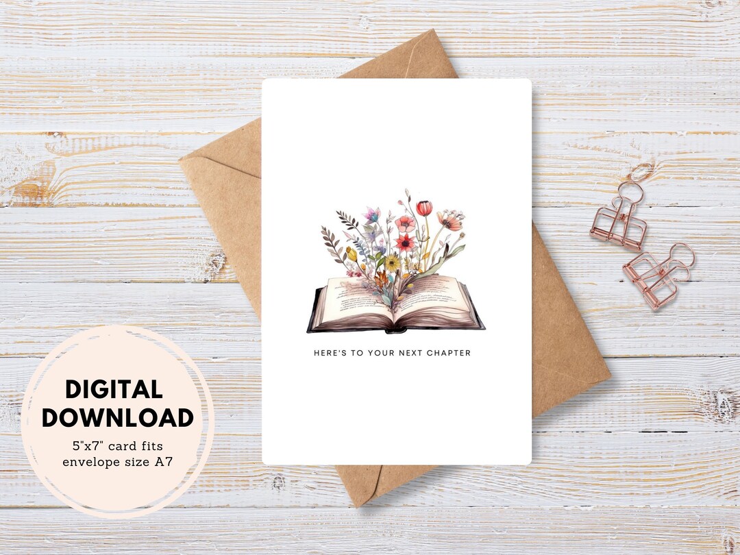 Watercolor Open Book Greeting Card: Next Chapter (PDF) - Etsy
