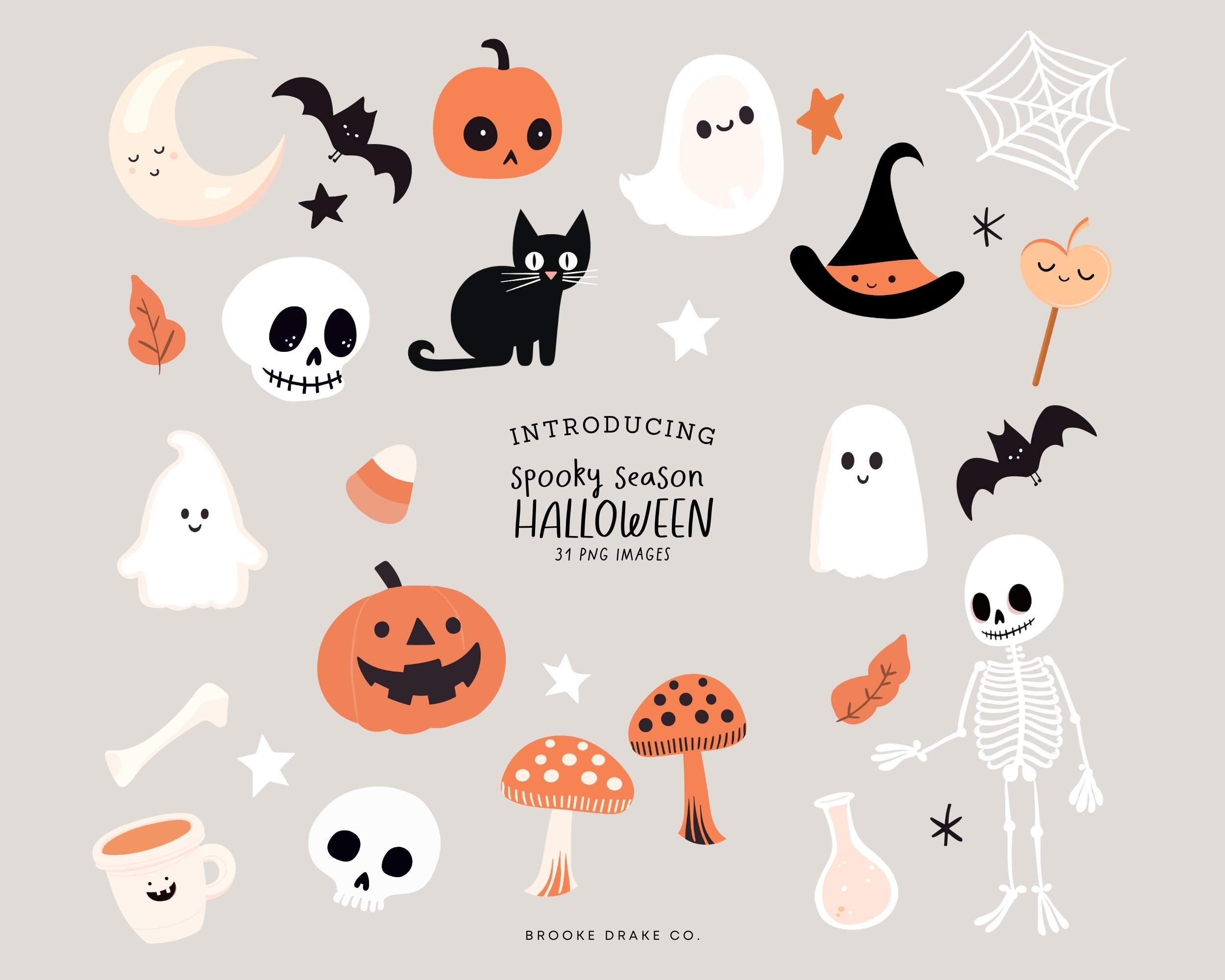 Cute Halloween Clipart, Spooky Season, Digital Download, PNG Graphics ...