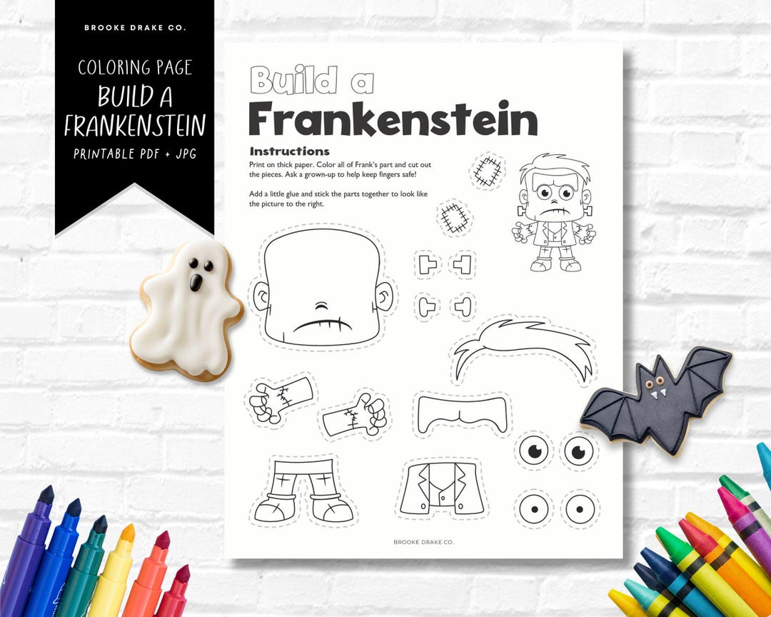 Frankenstein Printable Craft: Kids Halloween Coloring Activity (PDF ...