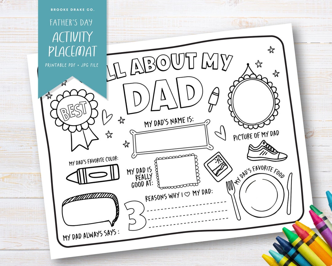 Father's Activity Sheet, All About My Dad Printable, Fathers Day Gift ...