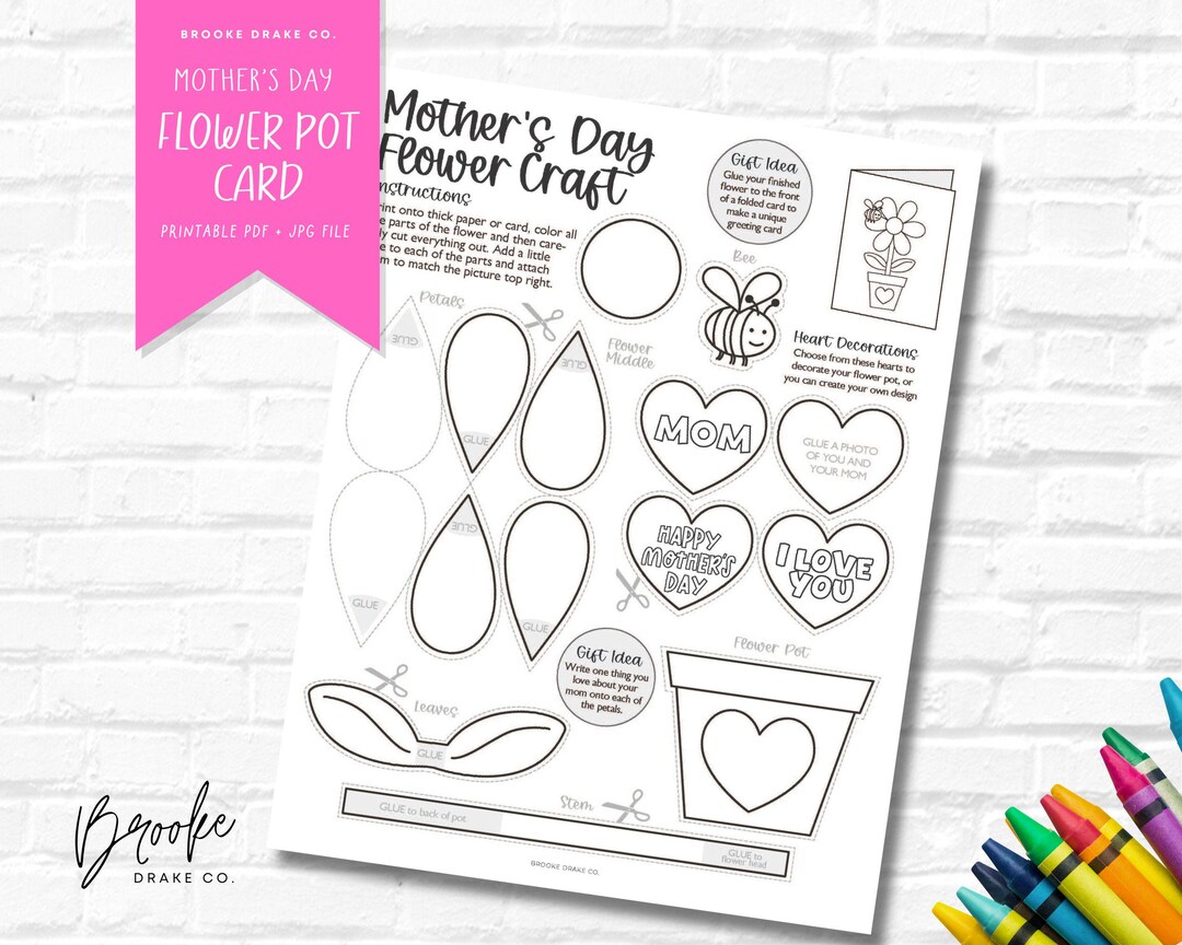 Flower Pot Mother's Card, Printable, Mother's Day Gift From Kids ...