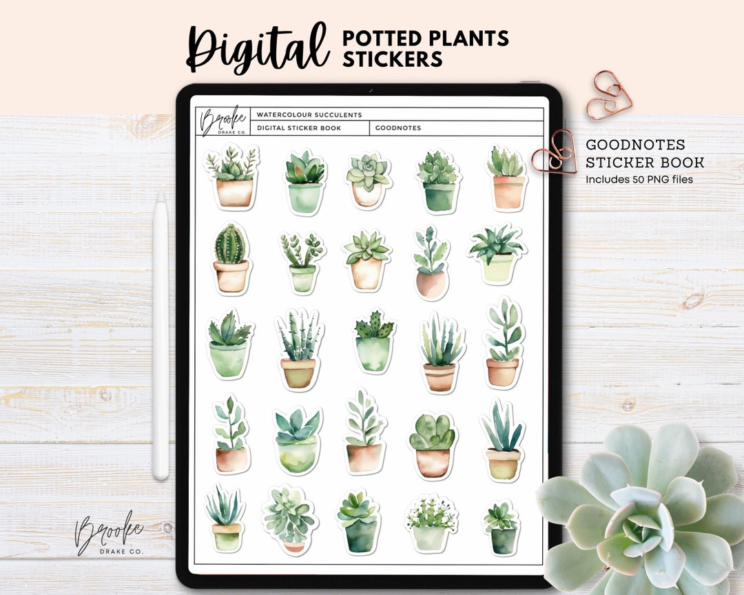 Potted Plants Digital Stickers, Goodnotes Sticker Book, Digital Planner ...