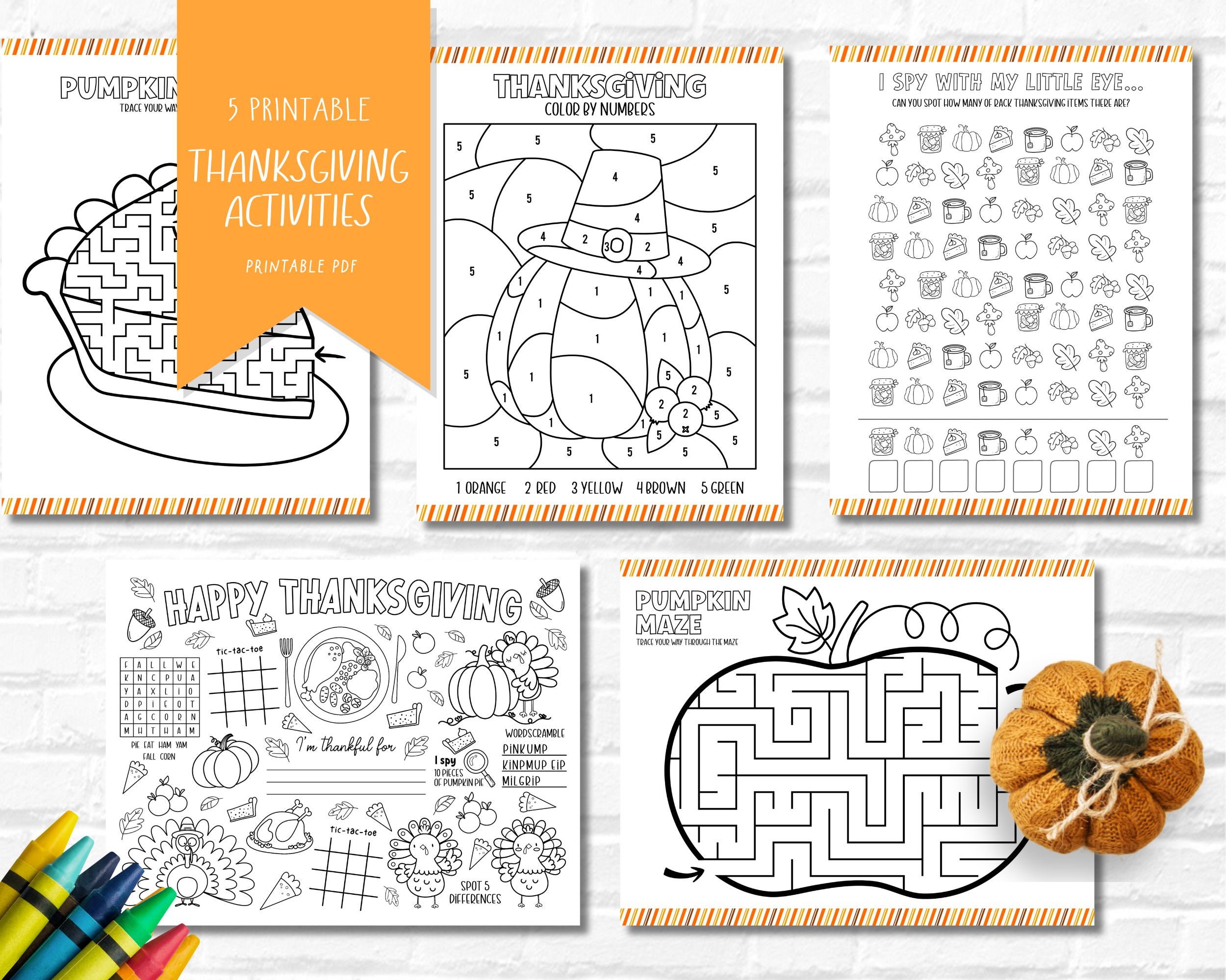Kids Thanksgiving Coloring Bundle, Activity Pages Download, Printable ...