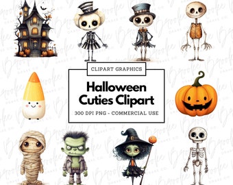 Cute Halloween Clipart, Spooky Season, Digital Download, PNG Graphics ...