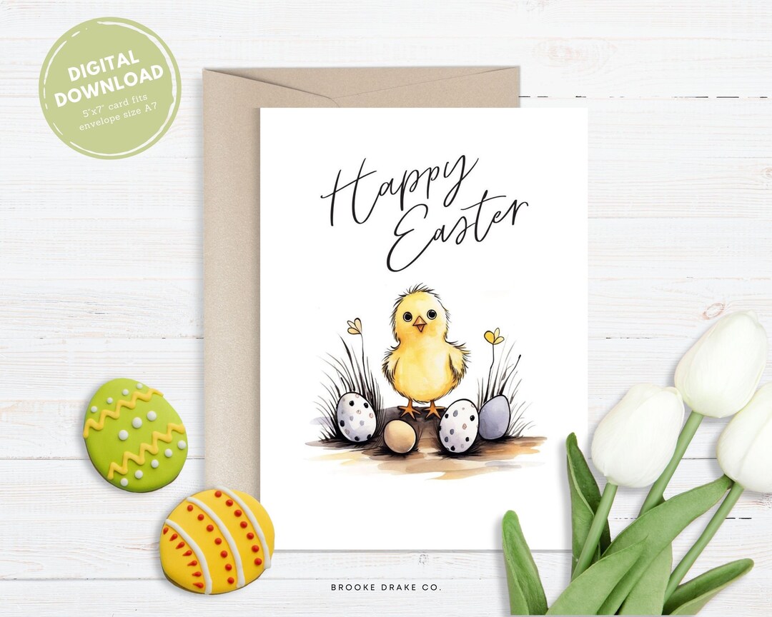 Watercolor Easter Chick Card: Printable DIY Greeting (PDF) - Etsy