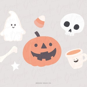 Cute Halloween Clipart, Spooky Season, Digital Download, PNG Graphics ...