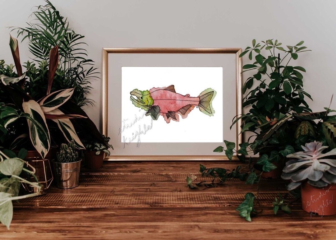 Art Print Watercolor Sockeye Salmon Glossy Prints Acrylic Pour Print ...