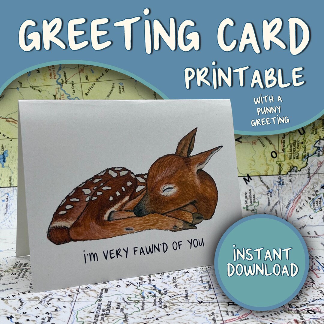 Watercolor Fawn Pun Greeting Card | Printable Card | Instant Download ...