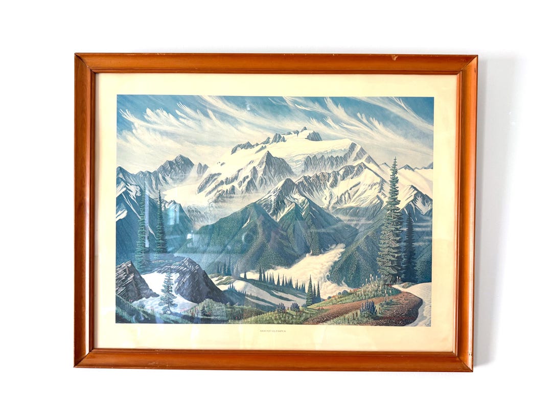 Vintage Mt Olympus Washington State Lithograph Print 1968 in Solid Wood ...