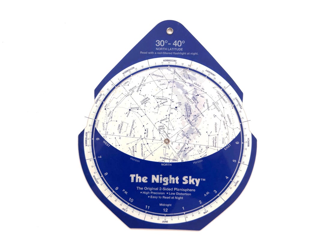 Vintage the Night Sky Planisphere Chart 30 to 40 Degrees North Latitude ...