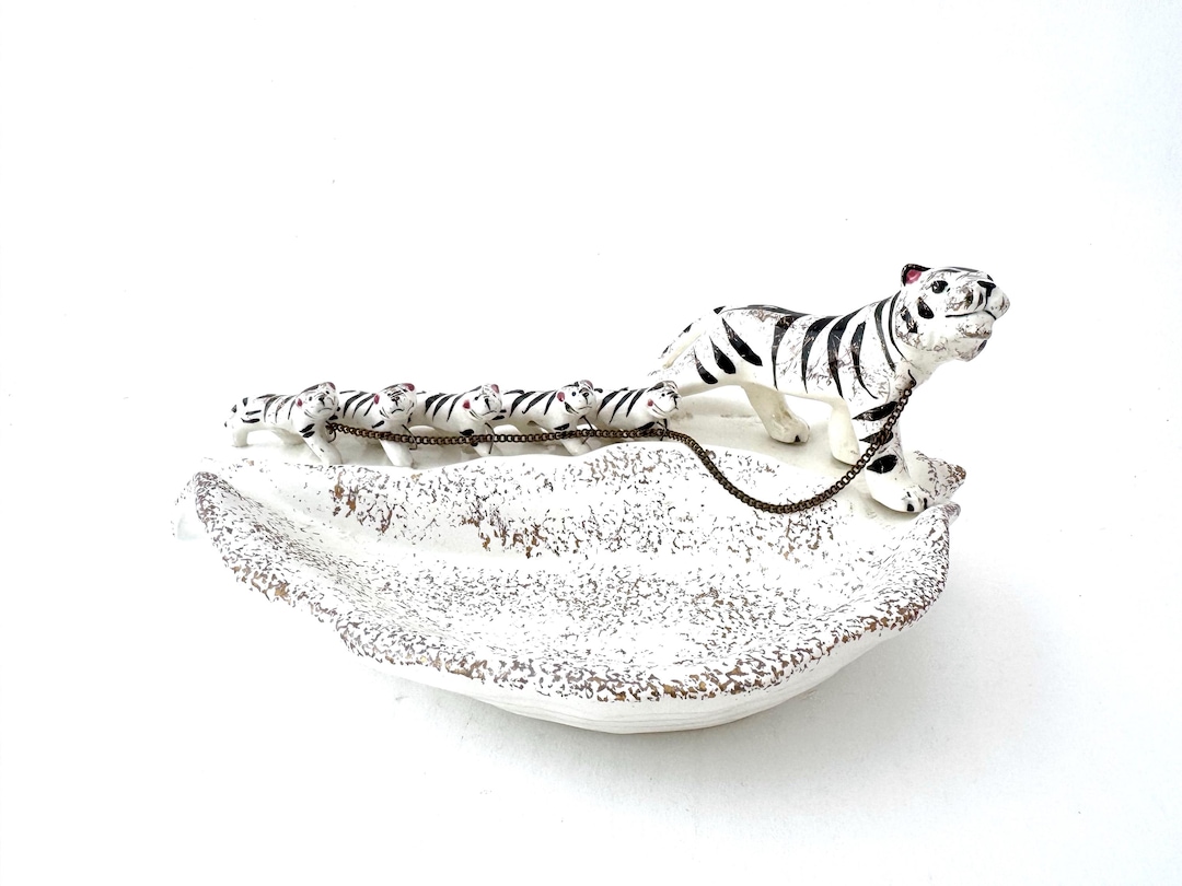Vintage White Tiger Ashtray Unique Ceramic Catchall Jewelry Dish West ...