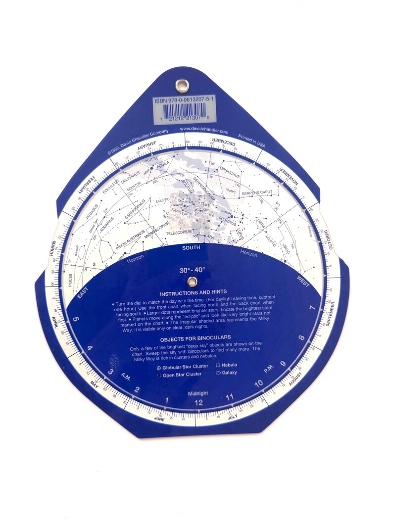 Vintage the Night Sky Planisphere Chart 30 to 40 Degrees North Latitude ...